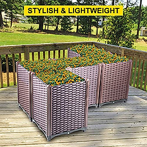 VEVOR Plastic Raised Garden Bed, 20.5" High Set of 5, Rattan Style Grow Planter Care Box Kit, Self-Watering Elevated for Herbs, Flowers, and Other Plants Indoor ot Outdoor, Brown