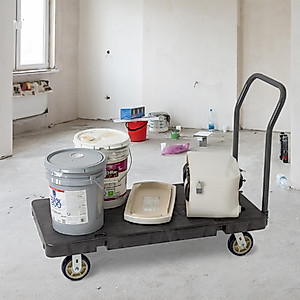 Akro-Mils Versa/Deck Push Dolly Cart with Wheels, Reinforced Plastic Platform Hand Truck with Removable Handle, 6" Non-Marking Polyurethane Casters, 2000-Pound Capacity, 24" x 48", Black R90182A1411