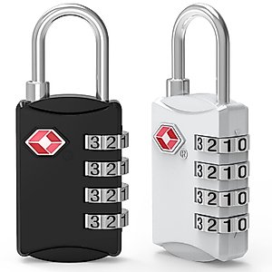2 Pack 4 Digit TSA Luggage Locks, Diyife Outdoor Waterproof Padlock, Combination Lock for Backpack, Locker, Gate, Toolbox, High-Strength Zinc Alloy Steel - Black & White
