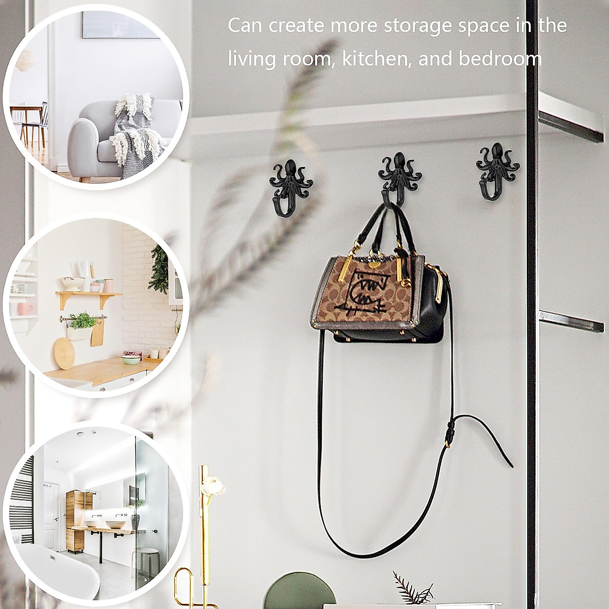 FANYUN 5 Pack Coat Hooks Wall Hooks, Octopus Decorative Wall Mounted Hooks Rustic Metal Hanger for Towel, Key Holder, Hanging Coats, Scarves, Bags, Purses, Backpacks Home Decor (Octopus)