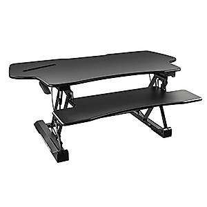 Mount-It! Height Adjustable Standing Desk Converter | 48” Wide Tabletop Sit Stand Desk Riser with Gas Spring | Stand Up Computer Workstation Fits Dual Monitors | Black | MI-7925