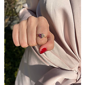 1/8 Carat Diamond and 1/5 Carat Red Ruby Heart Ring for Women in 14k Rose Gold cttw Promise Anniversary Ring Size 7.5 by LeVian