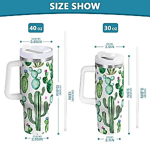 MCHIVER Cactus Succulent Floral 30 oz Tumbler with Handle and Straw Stainless Steel Vacuum Water Bottle Leak-proof Travel Coffee Mug Insulated Tumbler for Home Car Office