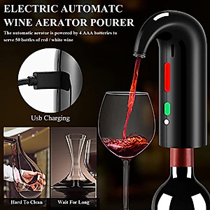 Valentines Wine Gift Set with Electric Wine Bottle Opener, Electric Aerator and Pourer, Reusable Vacuum Stopper, Foil Cutter and EVA Storage Bag, Rechargeable and Automatic (Black)