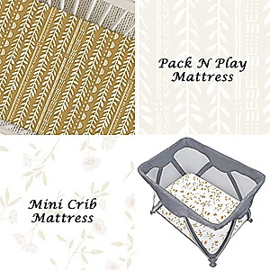 Pack N Play Sheets, 2 Pack Portable Mini Crib Sheets, Soft Jersey Knit Playard Sheets, Play Mattress Covers for Baby Girl Boy, Retro Brown Flower