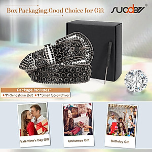 SUOSDEY Men Women Fashion Rhinestone Belt Western Cowgirl Bling Studded Design Leather Diamond Belt for Jeans Dress