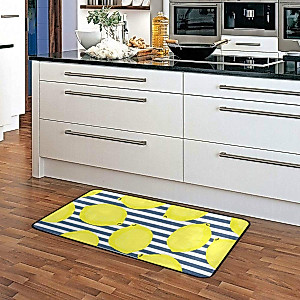 Kitchen Rugs Yellow Lemons with Blue Stripes Design Non-Slip Soft Kitchen Mats Bath Rug Runner Doormats Carpet for Home Decor, 39" X 20"