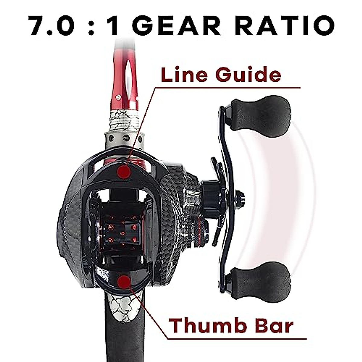 FISHDROPS Baitcaster Reels, 9+1BB, CNC Aluminum Spool, Magnetic Brake System Bait Caster Reel High Speed Gear Ratio 7.0:1 Ultra Smooth Low Profile Baitcasting Fishing Reel