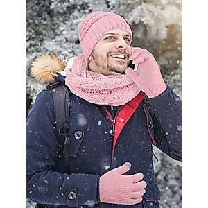 Aneco Winter Warm Knitted Scarf Beanie Hat and Gloves Set Men & Women's Soft Stretch Hat Scarf and Mitten Set