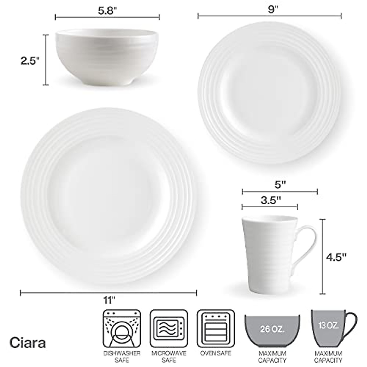 Mikasa Ciara 16-Piece Bone China Dinnerware Set, Service for 4 -