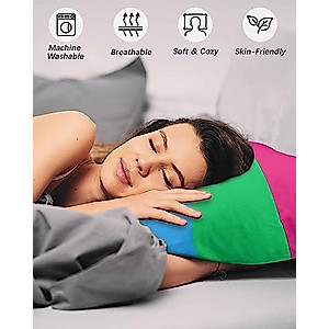 Edwiinsa Pink Green Blue Pillow Covers Standard Size Set of 2 20x26 Bed Pillow, Modern Abstract Art Aesthetics Striped Plush Soft Comfort for Hair/Skin Cooling Pillowcases with Envelop Closure