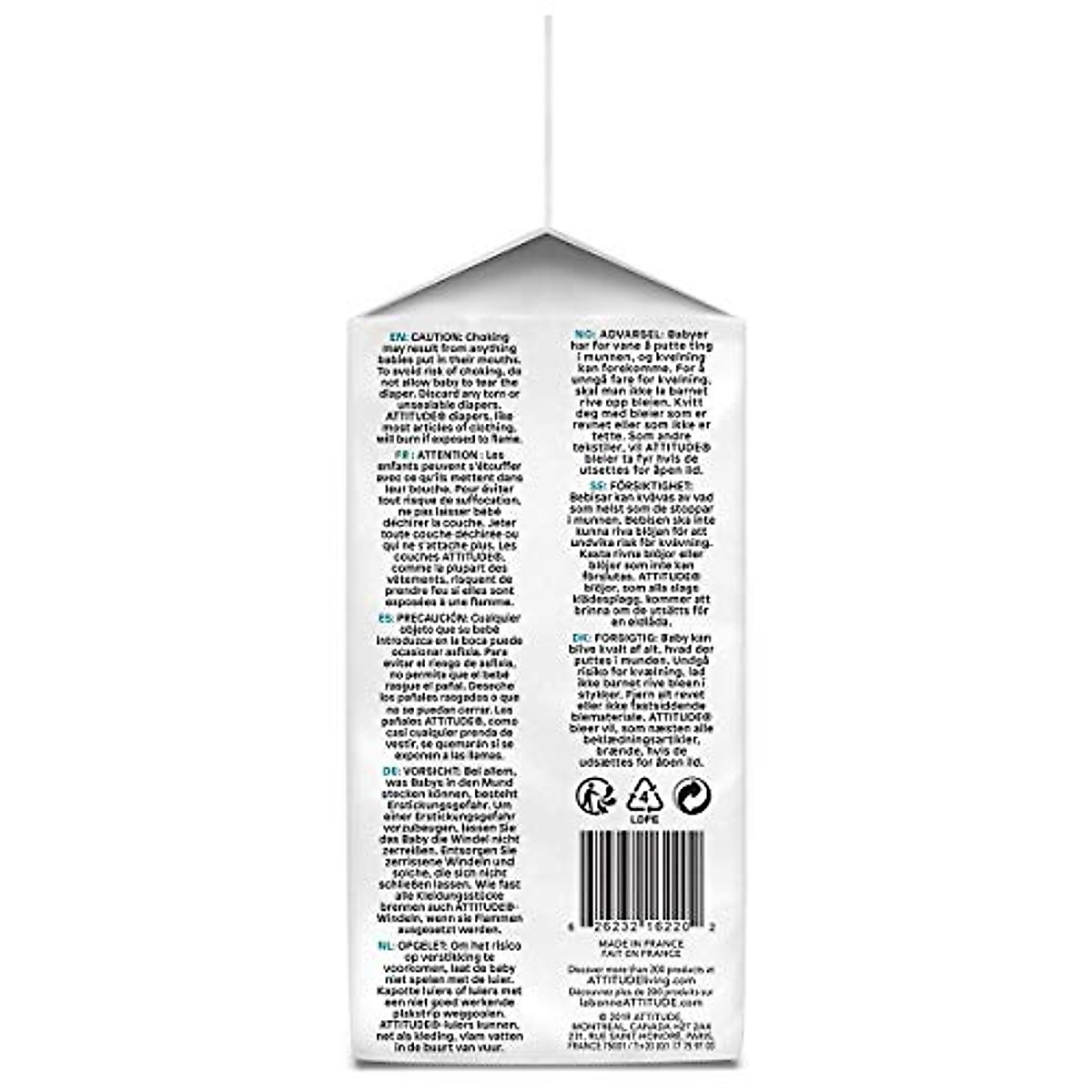 ATTITUDE Biodegradable Baby Diapers, Non-Toxic, Eco-Friendly, Safe for Sensitive Skin, Chlorine-Free & Leak-Free, Plain White (Unprinted), Size 1-2 (6-13 lbs), 36 Count (16220)