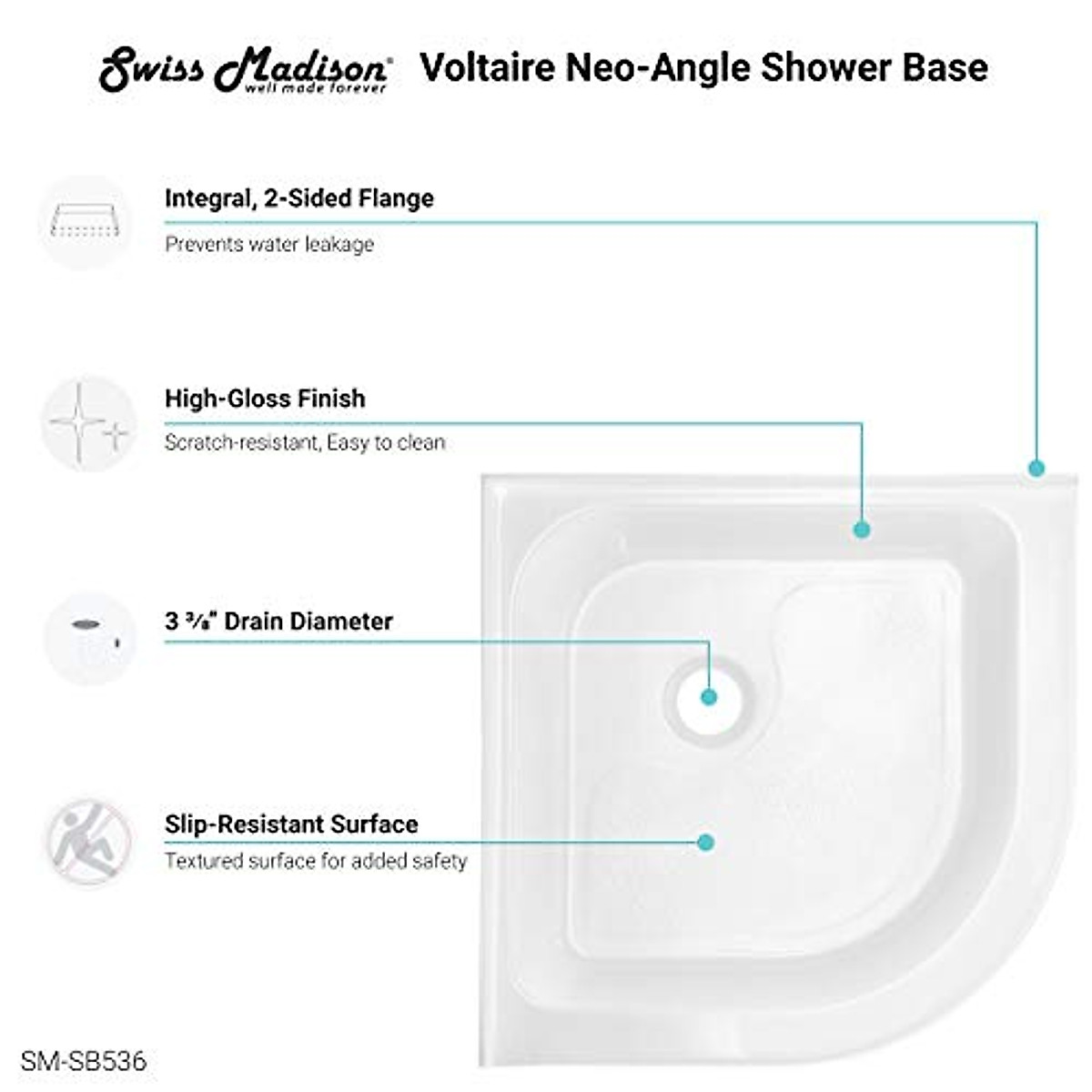 Swiss Madison Well Made Forever SM-SB536 Voltaire Shower Base, White