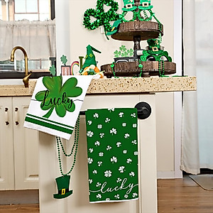 ARKENY St Patricks Day White Shamrock Kitchen Towels Dish Towels St. Patrick's Day Decorations for Home Drying Cloth Lucky Sign 18x26 Inch Stripe Hand Towel for Cooking Set of 2