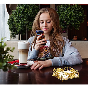 Flat Napkin Holder for Table Gold With Weight Arm for Kitchen Courtertops Dinning Table Grape Leaf Modern Tissue Dispenser Stainless Steel Gilding (7" L X 7" W X 2.5" H)