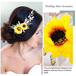 BAROGIRL Wedding Hair Vine Accessory Sunflower Bride Headpiece Gold Flower Headband for Women and Girls (Silver)