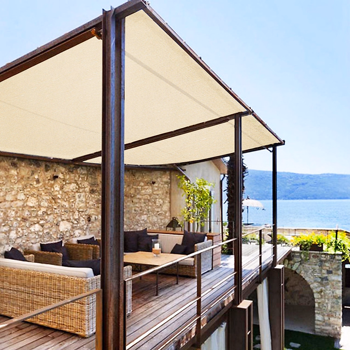 E&K Sunrise 12' x 22' Sun Shade Fabric Roll Outdoor Sun Shade Cover for Pergola Backyard Garden Patio Deck Greenhouse (Beige)