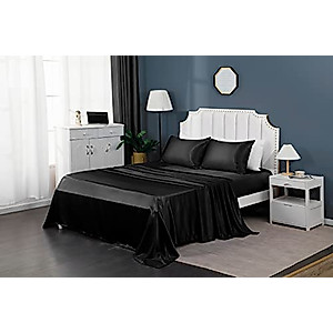 YUHX Silk Satin Pillowcase for Hair and Skin, Black Standard Size Pillowcase Set of 2, Soft Silky Pillow Cases with Envelope Closure (20x26 inches,Black)