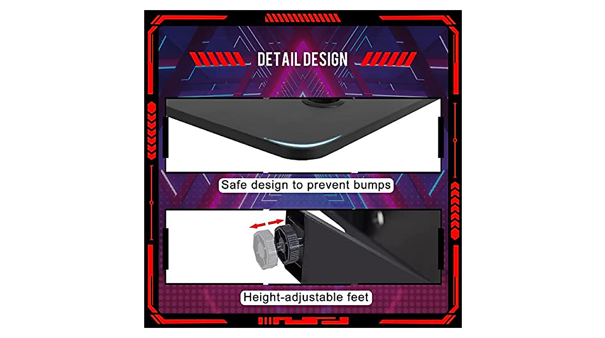 Ergonomic Gaming Desk - Modern Red 47in Workstation