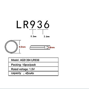 Cotchear AG9 LR936 Battery 10Count 1.5V G9 LR936 194 L936 Button Batteries for Watch Toys Clock for Many Small Electronics