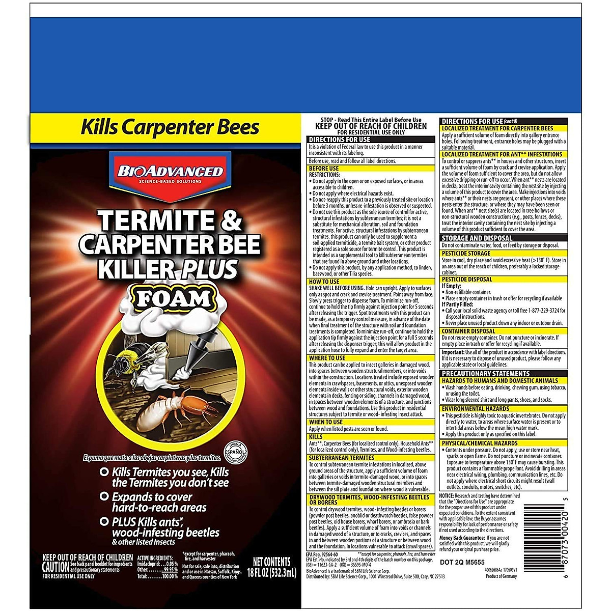 BioAdvanced Termite and Carpenter Bee Killer Plus, Foam, 18 oz