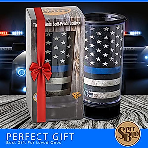 Blue Lives Matter by Spit Bud - The Ultimate Spittoon for Chew - Portable Dip & Snuff Cup with Lid, Pop Tab, Spill-Proof Funnel, Can Cutter & Holder - Fit in Cup Holders - Holds 8oz - Made in USA