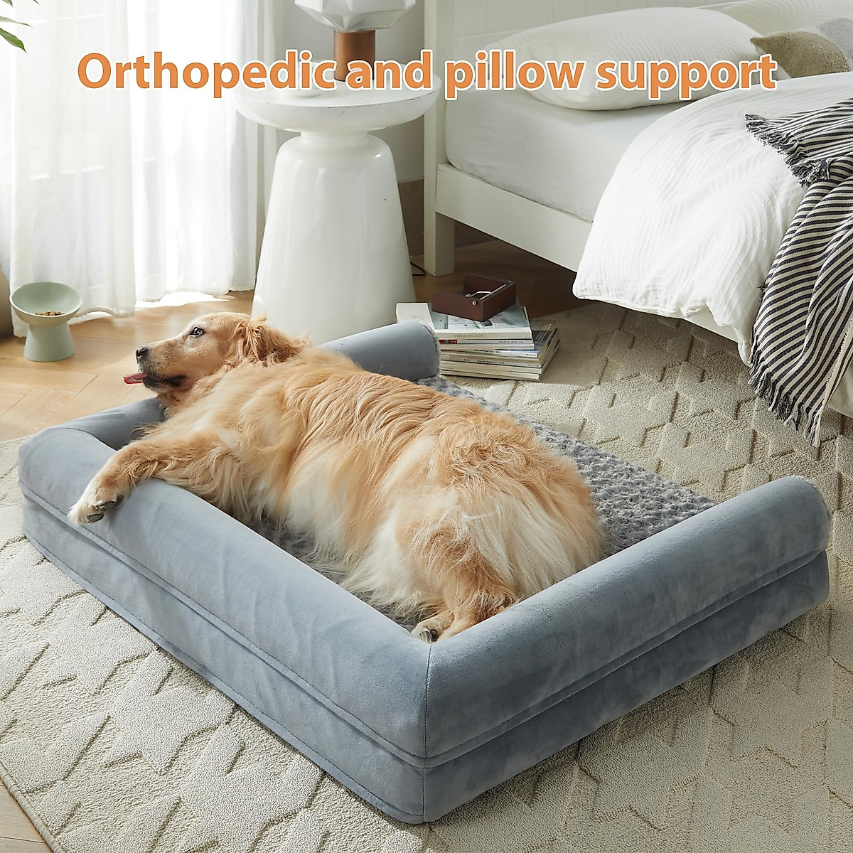 Orthopedic Dog Beds for Medium/Large/ExtraLarge Dogs with Waterproof Lining,Removable Washable Cover and Nonskid Bottom, Comfortable Couch Egg Foam Sofa Dog Beds Grey