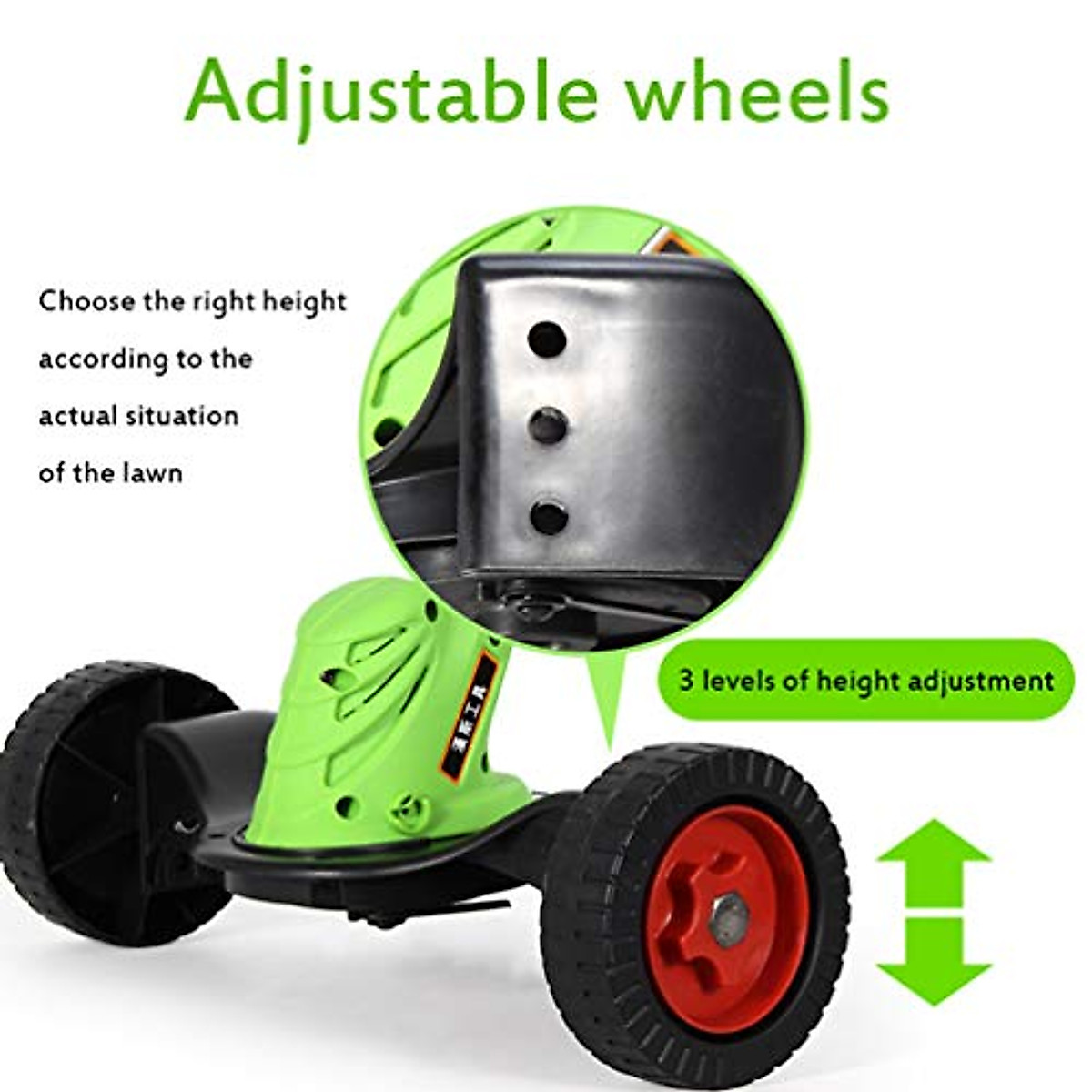 Electric Grass Trimmer , Cordless Lawn Mower with Wheel , 23cm Cutting Width（2 Lithium-Ion Battery & Quick Charger） Green