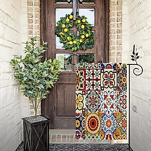 Double-sided garden flag Mexican Talavera Ceramic Tile Pattern Ethnic Folk Outdoor Flag Garden Flag Yard Outdoor Decoration （12×18in）.