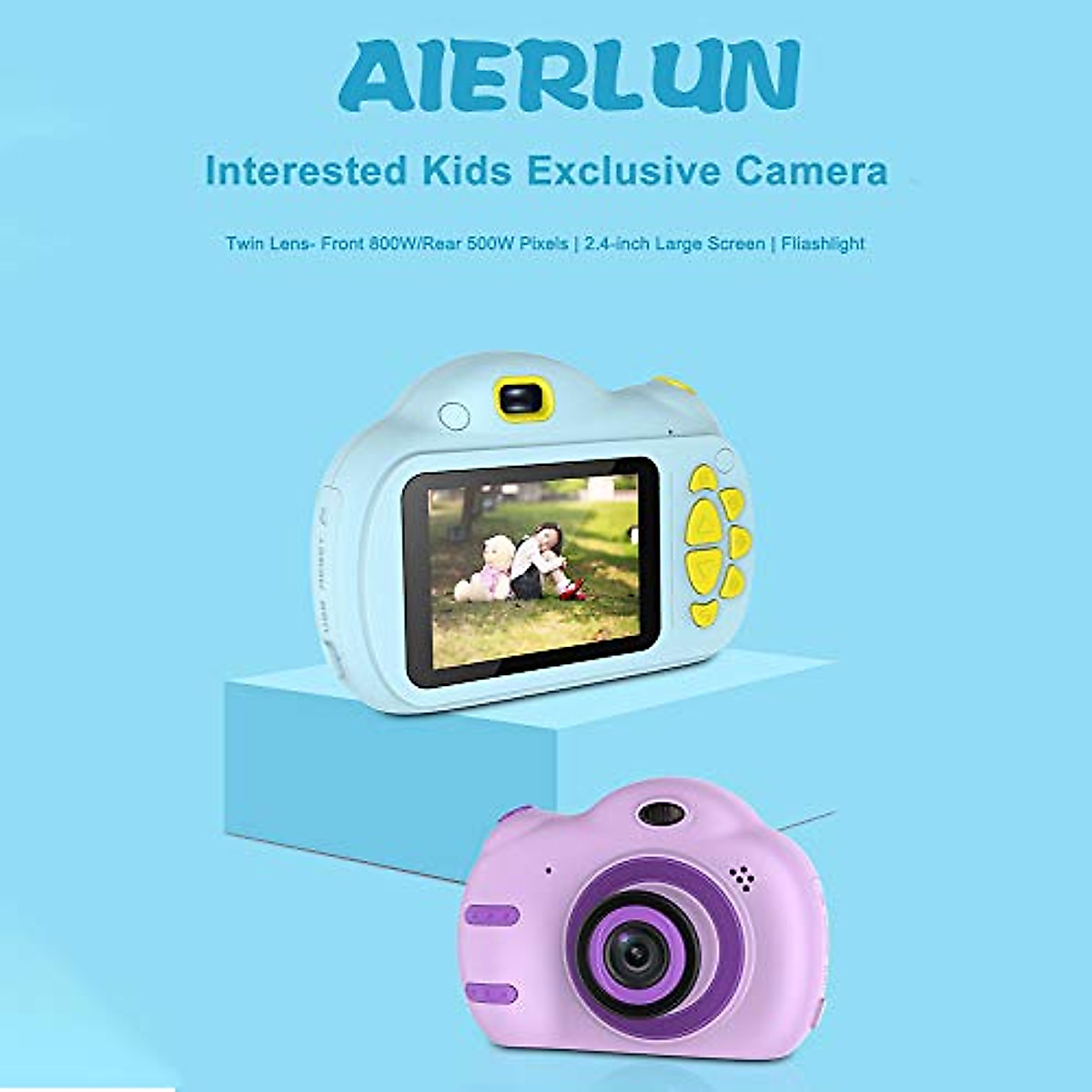 Mini Digital Camera Child Camera Toy Cartoon Video Recorder Can Shoot Camera 1080P 8MP Camera,Blue,16GB