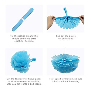 Meiduo Blue Party Decorations Hanging Paper Fans Pom Poms Flowers Tissue Tassel Garland for Elephant Shark Theme Kids Birthday Baby Shower Graduation