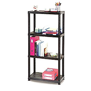 Ram Quality Products Primo 12 inch 4 Tier Plastic Storage Shelving Unit Organizer, Black
