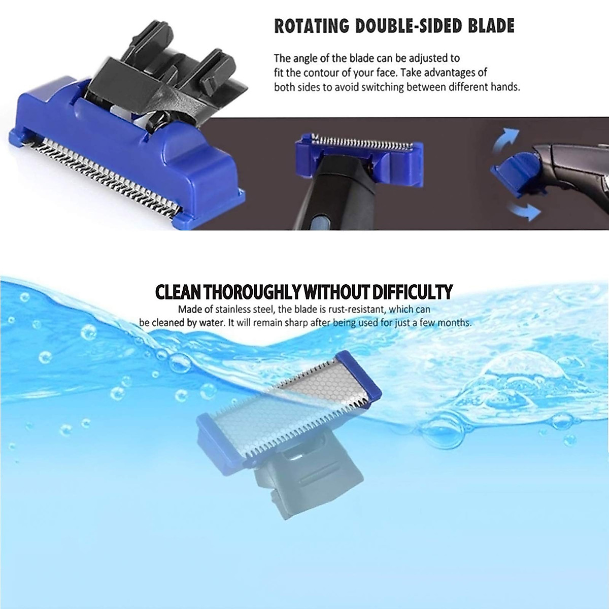 Replacement Head for Old Version of Microtouch Solo Mens Shaver Electric Micro Trimmer (3 Razor Blade & 1 Clean Brush & 1 USB Charger Cable)