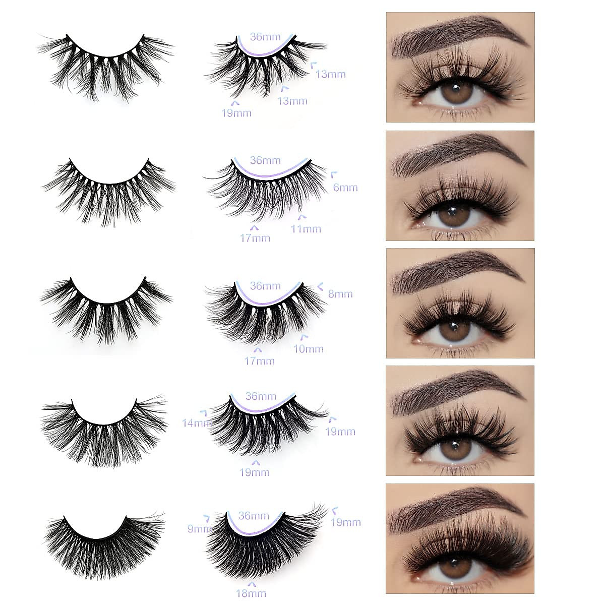 Wholesale Lashes, 3D Faux Mink Eyelash Bulk, 18mm Handmade Reusable Eye Lash, 5 Styles Dramatic Fluffy False Lash with Glitter Portable Packing (5 styles-10 pairs)