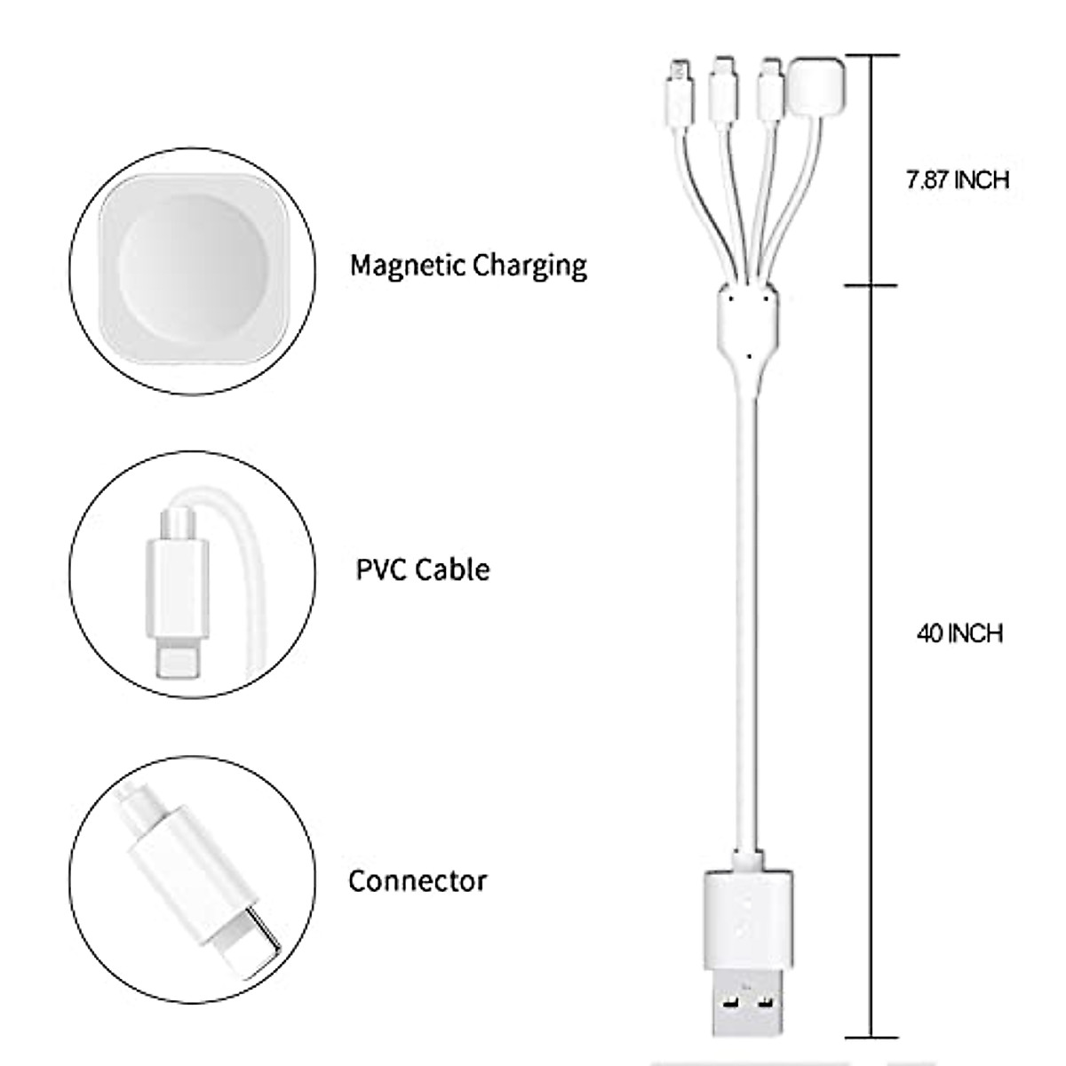 4 in 1 Watch Charger Multi USB Magnetic Charging Cable Portable Wireless Charger Cord Compatible with Apple Watch Series Se 6 5 4 3 2 1, iPhone, Galaxy, Pixel, Android, Watch, Pods (1.2M/4ft)…