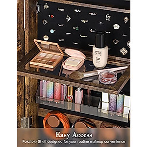 Nicetree 360° Swivel Jewelry Cabinet with Lights, Touch Screen Vanity Mirror, Rotatable Full Length Mirror with Jewelry Storage, Locking Jewelry Armoire Organizer, Foldable Makeup Shelf, Rustic Brown