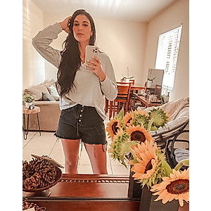 Ezcosplay Women Casual V Neck Hoodies Oversized Sweatshirt Long Sleeve Pullover Tops Gray