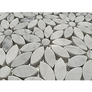 Stone Center Online Carrara White Marble Daisy Flower Pattern Mosaic Tile Honed Kitchen Bath Wall Floor Backsplash Shower (1 Sheet)
