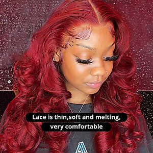 MUPRETTY 99J Burgundy Lace Front Wigs Human Hair Body Wave Lace Front Wig 180% Density Glueless Human Hair Lace Front Wigs Pre Plucked 13x4x1 T Part Lace Wig Human Hair Natural Hairline (20Inch)