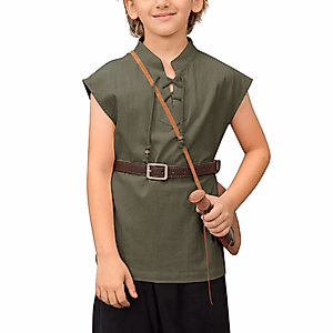 Boys Renaissance Pirate Sleeveless T Shirts Costume Kids Viking Medieval Lace Up Scottish Halloween Cosplay Tank Tops