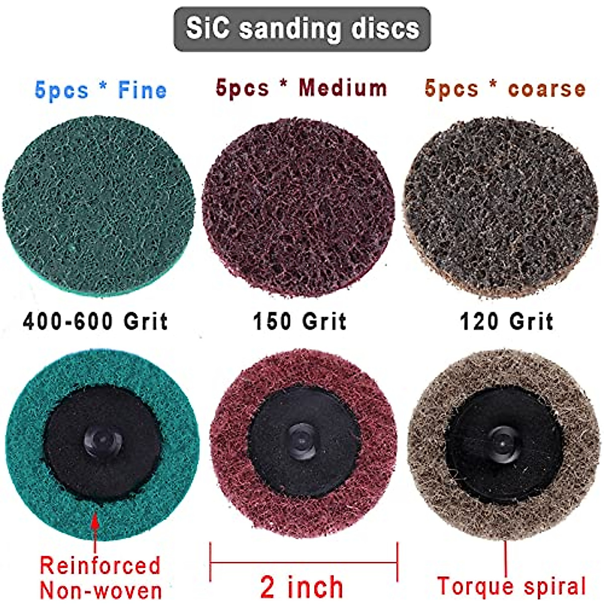 AUSTOR 126 Pcs Sanding Discs 2 Inch Quick Change Disc with 1/4 inch Tray Holder Surface Conditioning Disc for Surface Prep Strip Grind Polish Finish Burr Rust Paint Removal