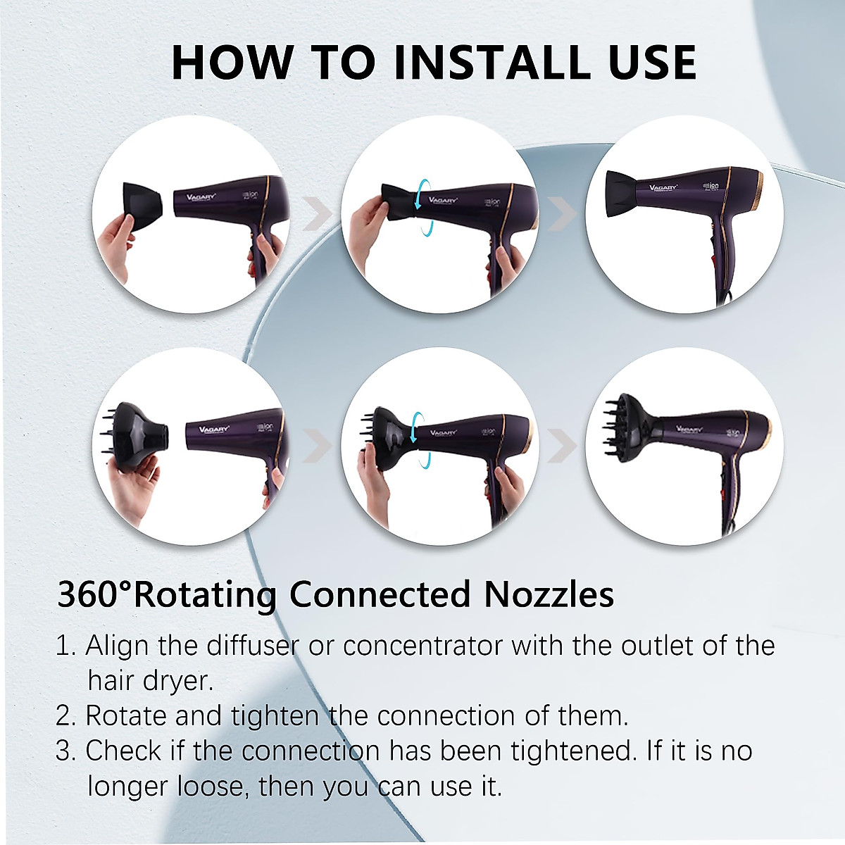 VAGARY 6690A Salon Pro Hair Dryer for Women,2200w Powerful AC Motor Fast Drying, Ionic Blow Dryer for Thick Hair,2 Speeds and 2 Heat Settings 1 Cool Shot Button(1 Diffuser and 1Concentrator)