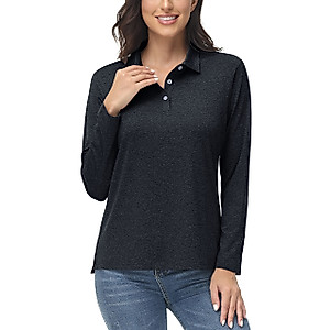 TACVASEN Womens Polo Shirts Long Sleeve Golf Shirts Sun Protection Shirt Athletic Shirts Workout Shirts Quick Dry Shirts Hiking Shirts Black