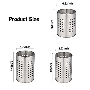Jninexiu Stainless Steel Kitchen Utensil Holder, Kitchen Utensil Drying Cylinder with Drain Holes，Cookware Cutlery Holder for Kitchen/Home/Office