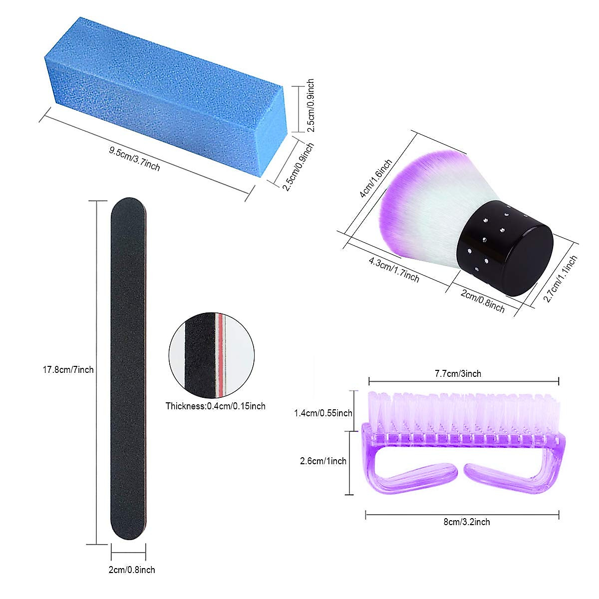 Nail File and Buffer, Professional Manicure Tools Kit 6pcs Rectangular Art Care Buffer Block 6pcs 100/180 Grit Double-sided Nail Files 6 pcs Purple 180/240 Emery Board & Buffers Brushes, 14Pcs/Pack