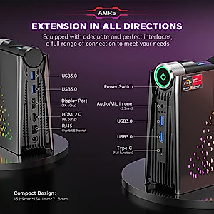 KAMRUI Mini Gaming PC AMD Ryzen 7 5800U Windows 11 Pro with 16GB RAM 512GB SSD, Small Gaming Desktop Computer, Micro AMR5 3 Mode PERF Switch, RGB Light, Upgrade Capacity, 4K UHD, Type-C, WiFi6/BT5.2