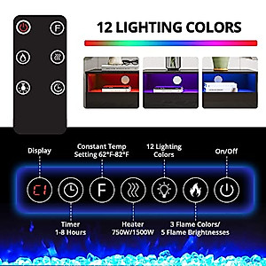 Cozy Castle Fireplace TV Stand for 75 inch TV, LED TV Entertainment Center with 30" Electric Fireplace, High Gloss Modern Television Stand, Black