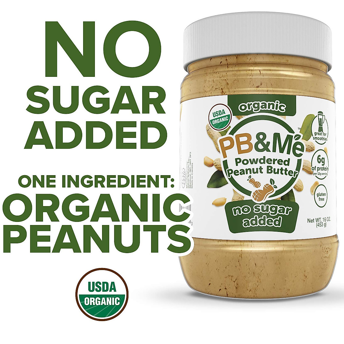 Organic Powdered Peanut Butter by PB&Me: No Sugar Added, Gluten Free, Plant Protein, Keto Snack,1 6oz - For Baking, Smoothies, and Protein Shakes with Premium Blend, Nutrient-Rich, and Gourmet Taste