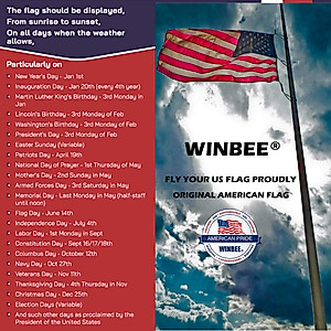 WINBEE Embroidered American Flag 5x8 Ft - Embroidered Stars and Sewn Stripes, Long Lasting Nylon Perfect for Outdoor, Sturdy Brass Grommets, UV Protected and Waterproof. All Weather USA Flags Great for Indoor and Outdoor Decor. Fly Your US Flags Proudly