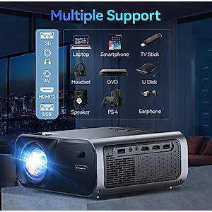 SUREWHEEL Projector, 1080P Native Projector with WiFi and Bluetooth, 12000 Lumens Bluetooth Projector 220" Display, Outdoor Movie Projector Compatible with TV Stick/HDMI/iOS/Android